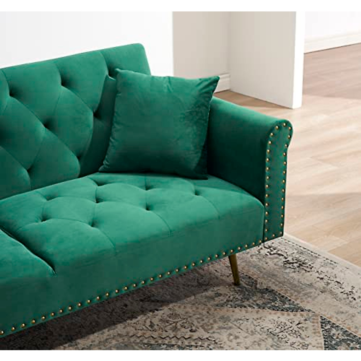 ERYE Futon Sofa Loveseat Convertible Sleeper Couch Bed for Small Space Apartment Office Living Room Furniture Sets Sofabed, Green Velvet 69.7"