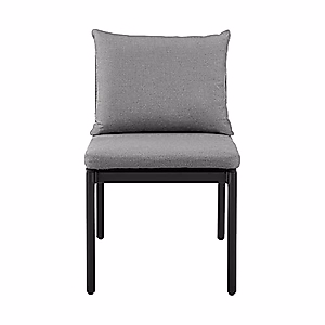 Armen Living Grand Modern Indoor Outdoor Patio Accent Dining Chair, Set of 2, Black and Gray Armless
