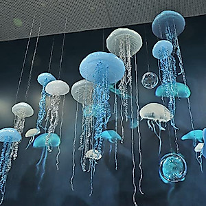 O&M Hanging Jellyfish Decoration, Marine Theme Birthday Party Decorations, Shop Window Supplies, Aquarium Props (Small, Blue)