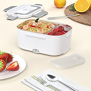 Adocfan Electric Lunch Box Food Heater 100W,3 in 1 Portable Heated Lunch Box for Car Truck Home Work Adults Food Heating,1.5L Removable Stainless Steel Container,110V/12V/24V（No Bag）