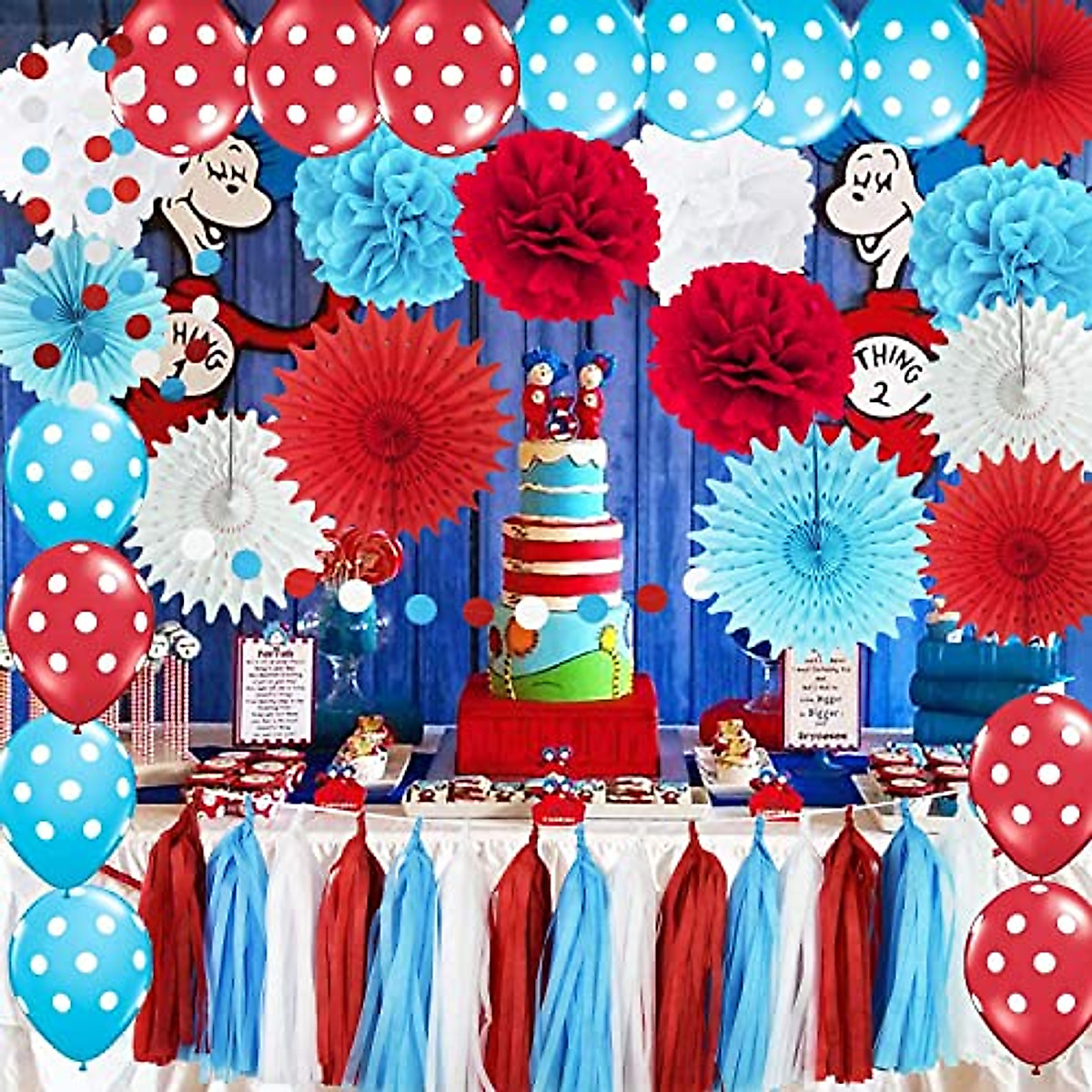 Dr Seuss Baby Shower Decorations/Dr Seuss Party Decorations Thing 1 Thing 2 Party Supplies Birthday Decorations Turquoise White Red Polka Dot Balloons/Thing One and Thing Two Birthday Decorations