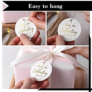 SallyFashion 120PCS Thank You Gift Tags, Round Gift Tags Paper Tags 2 Inch Circle Labels with String for Party Birthday