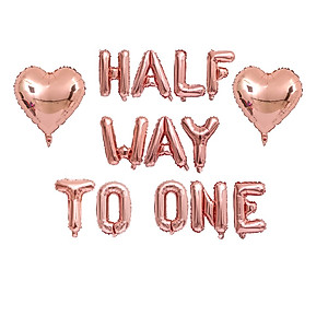 KUNGOON Half Way To One Balloons,1/2 Birthday Party Supplies,6 Months/Pregnant/Baby Shower Birthday Party Decorations,Party Balloons for Boy or Girl.(rose gold)