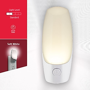 Energizer Manual On/Off LED Night Light Plug-in, Push Button, Compact, Contemporary, for Bedroom, Livingroom, Hallway, Bathroom, Nursery, Basement, White, 37099, 1 Pack