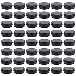 Foraineam 48 Pack 2 oz Round Lip Balm Tin Cans - Aluminum Cosmetic Sample Containers with Screw Lid - Matte Black Metal Empty Tins Storage Travel Tin Jars