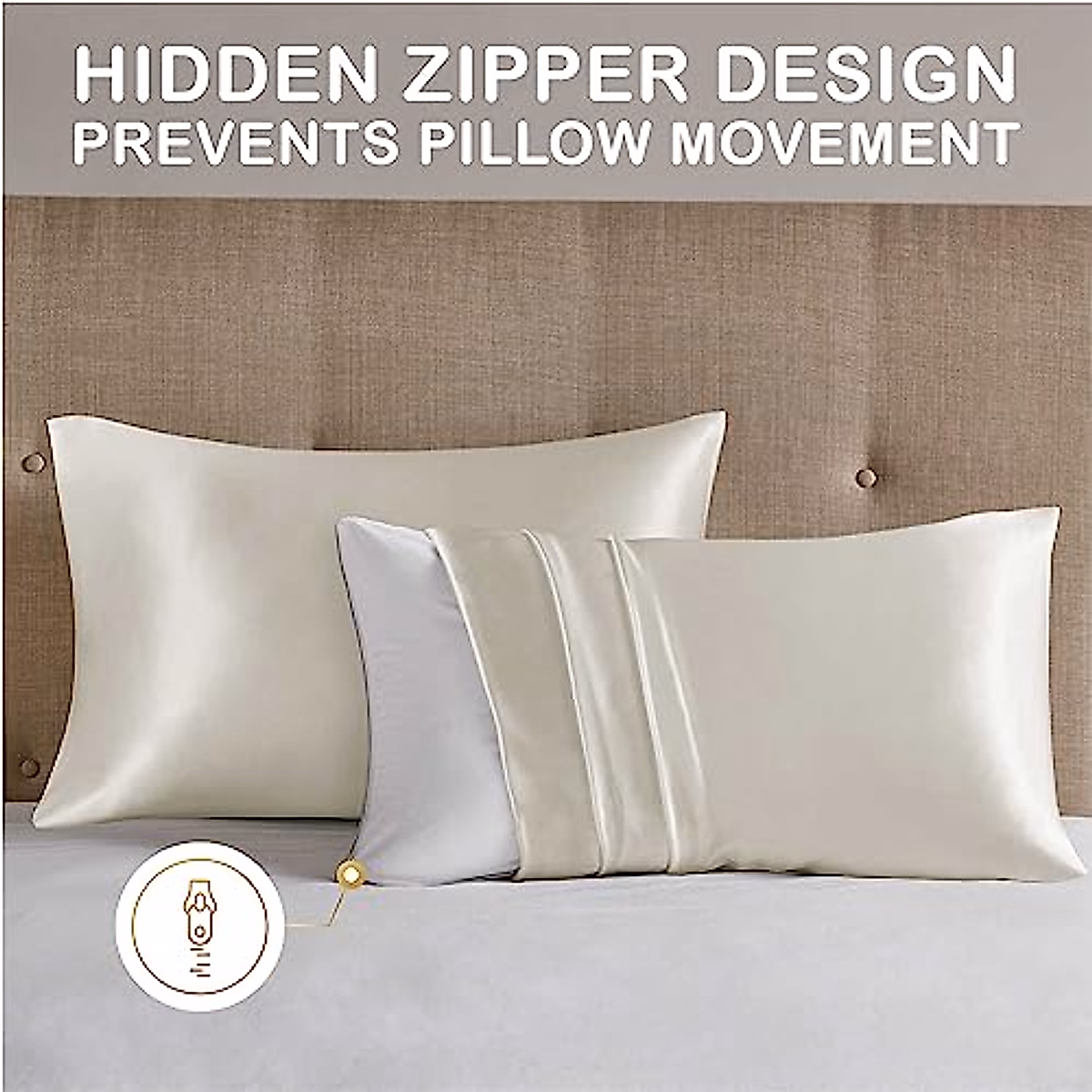 HYDE LANE 25 Momme 100% Pure Mulberry Silk Pillowcase for Hair and Skin with Hidden Zipper, Both Side Grade 6A Silk, Luxury Smooth and Soft,Real Silk Pillow Case, 1pc Queen 20''x30'',Ivory White