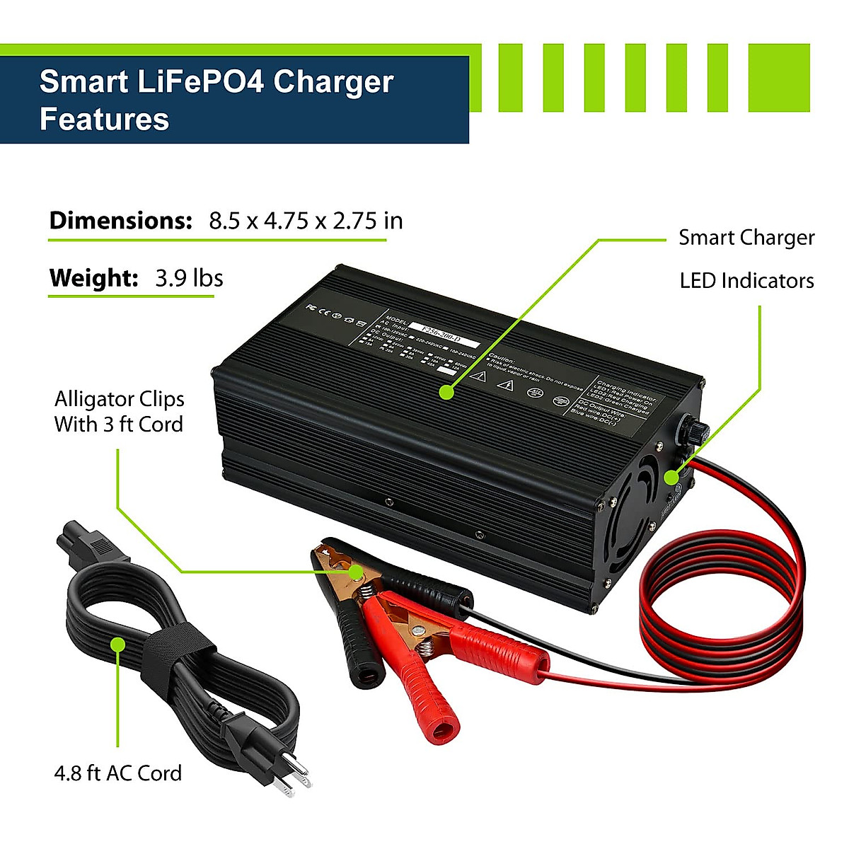 ExpertPower 24V 20A Smart Charger for Lithium LiFePO4 Deep Cycle Rechargeable Batteries