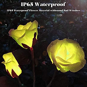 Outdoor Solar Garden Stake Rose Lights, LED Solar Powered Light with 5 Rose Flowers, Waterproof Solar Landscape Lighting Decorative Lights for Garden, Patio, Yard, Backyard, Pathway, Wedding (Yellow)