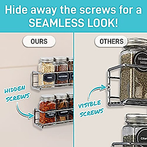 Ultimate Hostess Spice Rack Wall Mount - Spice Organizer for Cabinet, Pantry, and Tiny Kitchen - Space-Saving Hanging Spice Rack - Wall Spice Rack - Screw or Adhesive Spice Rack, 4-Tier, Fit 24 Jars