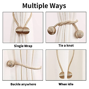 CLAURE 2 Pack Magnetic Curtain Ties, Magnetic Curtain Holder, Curtain Tie Back,Magnetic Curtain tiebacks Hand Braided Cord, Stronger Magnetic for Thin or Thick Decorative Curtains Home Bedroom Office