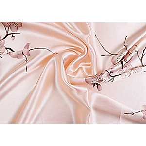 vabovin Elegant 35" Women's Satin Square Silk Feeling Large Neckerchief Fashion Accessory (Pale Pink Plum Blossom)