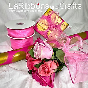 LaRibbons Organza Wired Ribbon, Hot Pink Sheer Ribbon for Flower Bouquet, Gift Wrapping, Wedding Invitations Wreaths Wrap, Party Decoration, 1 1/2" | 50 Yard