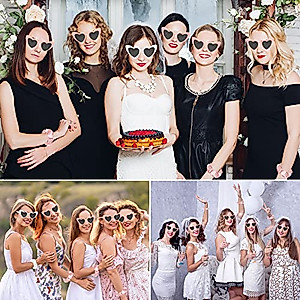 PLULON 9 Pairs Heart Shaped Sunglasses with 9 Pieces Satin Hair Scrunchies Bachelorette Party Heart Sunglasses Bulk Bride Bridesmaid Glasses for Wedding Party