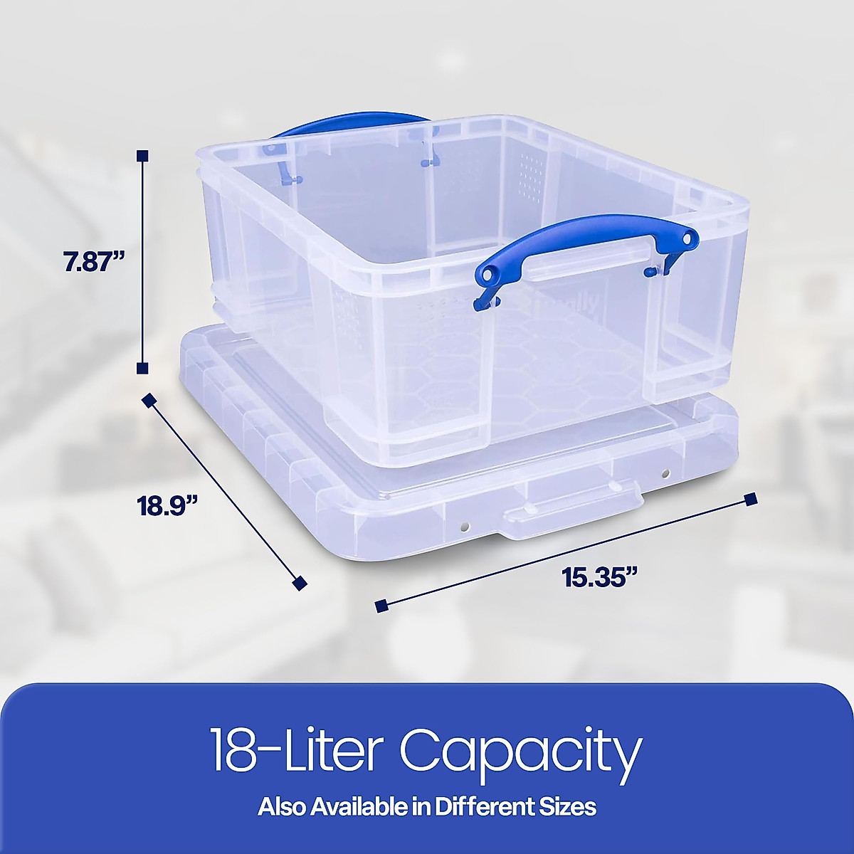 Really Useful Box 18 Liter Plastic Stackable Storage Container w/Snap Lid & Built-In Clip Lock Handles for Home or Office Organization, 2 Pack, Clear