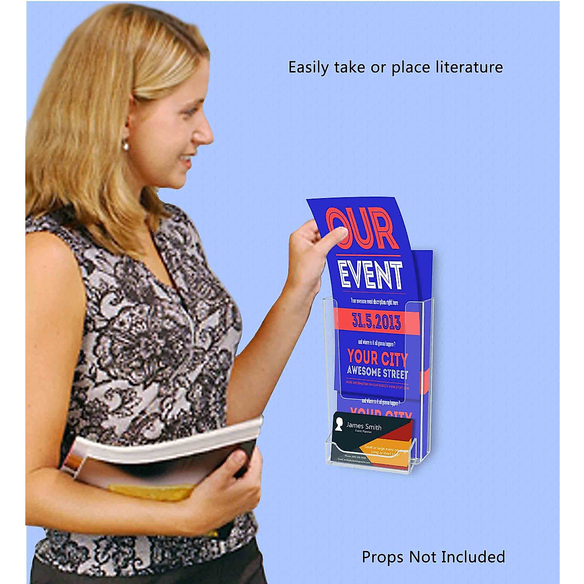 Marketing Holders 4 Pack Brochure Holder with Hardware for 4 Inch Trifolds and 3.5" x 2" Cards Printed Media for Tourist Attractions Gift Shops Retail Flyers Clear Acrylic Wall Mount