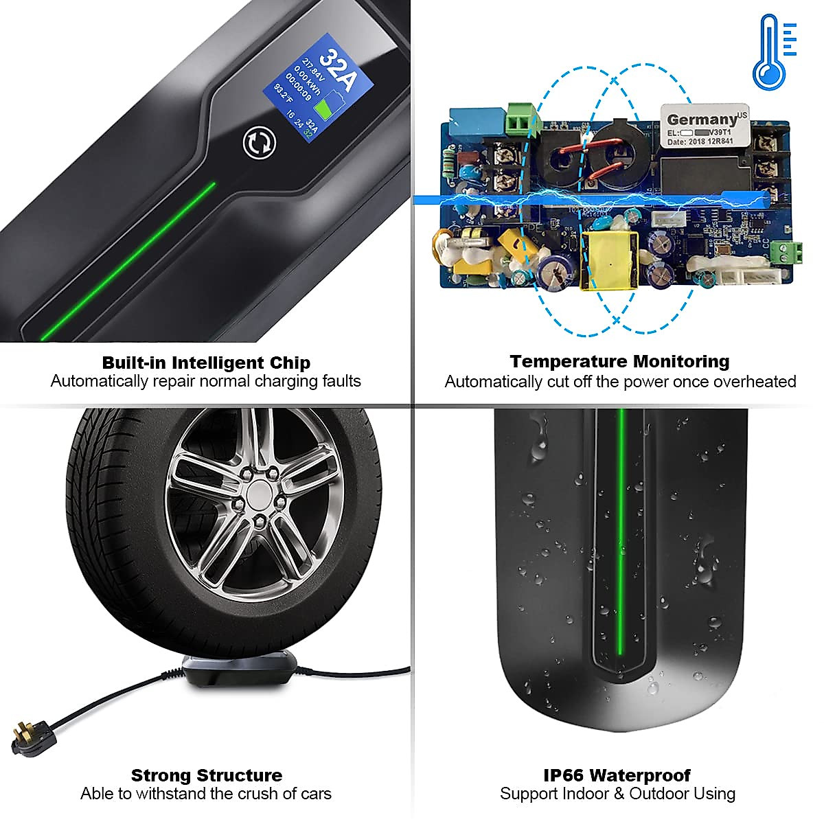 astoneves Level 2 EV Charger, 220V 16/24/32 Amp 7.68kW Current Switchable Electric Vehicle Charger with Type 1 & NEMA 14-50 Plug for SAE J1772 Standard EV Cars (20ft Cable)