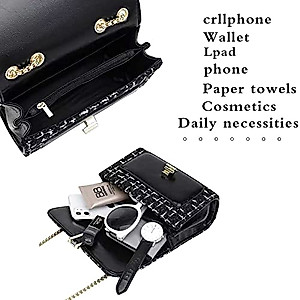 Qiayime Women Small Shoulder Bag Crossbody Bag Fashion Ladies Chain Quilted Tweed Purse Evening Bag Clutch Handbag (Black-1)