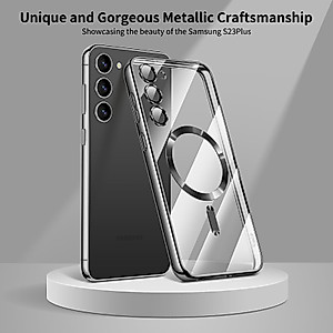 Hurgoer for Samsung Galaxy S23 Plus Case, Covers for S23 Plus .Magnetic Metallic Glossy Slim Clear Luxury Soft Shockproof funda capa para for Galaxy S23 Plus 6.6 inch Compatible with MagSafe (Black)