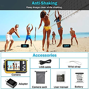 S & P Safe and Perfect Underwater Camera, Waterproof Camera Full HD 2.7K 48MP Waterproof Camera Digital with Dual Screen, 16X Digital Zoom and Self-Timer Yellow