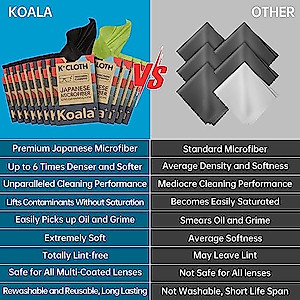 Koala Lens Cleaning Cloth | Japanese Microfiber | Glasses Cleaning Cloths | Eyeglass Lens Cleaner | Eyeglasses, Camera Lens, VR/AR Headset, and Screen Cleaning | Black & Green (Pack of 12)