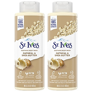 St. Ives Body Wash - Soothing Moisturizing Cleanser with Oatmeal & Shea Butter, Natural Body Wash for Sensitive Skin Made with Plant-Based Cleansers and 100% Natural Extracts, 16 Oz Ea (Pack of 2)
