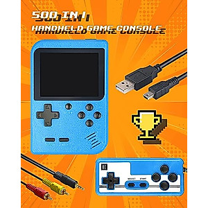 Hikonia Handheld Game Console,Portable Retro Video Game Console with 500 Classical FC Games,3.0 Inches Screen,1020mAh Rechargeable Battery,Support for TV & Two Players,Gift for Kids & Adult(Blue)