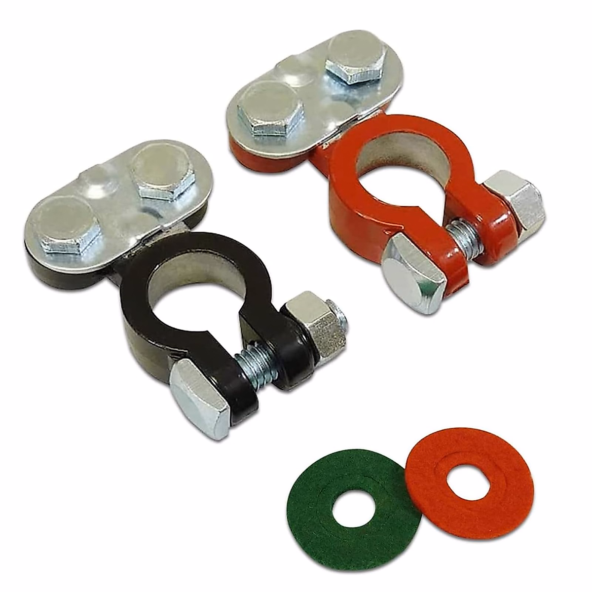 Dewkou Pack-2 Car Cables Terminal Connectors, Zinc-plated Top Terminal Kit with 2 PCS Felt Post Washers, Automobile Accessories, Universal for Most Cars, Trucks and Vans (Silver)