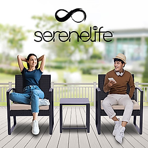 Patio Outdoor Rattan Furniture Set, 3 Pcs. Per Set - Includes 2 Single Chairs with Soft Cushion and 1 Glass-top Coffee Table, Black Weather-Resistant Resin Wicker Rattan