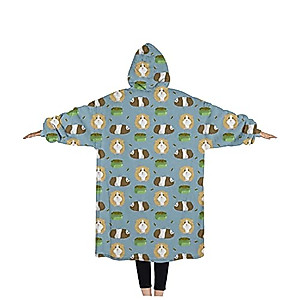 Oversized Wearable Blanket Hoodie Sweatshirt Guinea Pig Comfortable Flannel Blanket Sweater with Large Front Pocket for Women, Adult, Girls, Friend