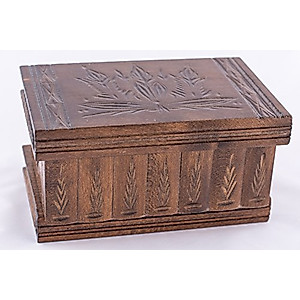 Kalotart Jewelry and Secret Box 2 in 1 - Handmade Wooden Case with Hidden Key and Removable Compartments - Beautiful Classical Wooden Carved Jewelry Lock Box (All brown)