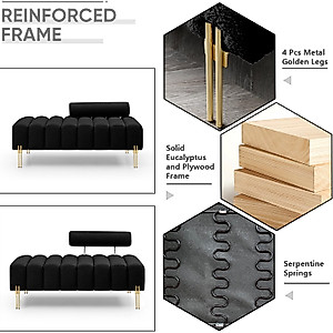 ivoros Modern Sofa Couch Loveseat Bench, Upholstered Tufted Settee Love seat with Gold Legs and Adjustable Backrest, Small Sofas and couhes end of Bed for Living Room, Bedroom, Shops 53.2"-Black