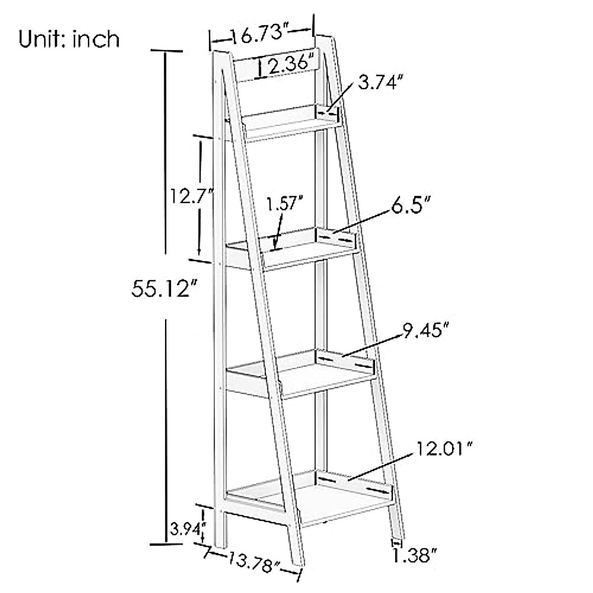 Heliosphere 4-Tier Ladder Bookcase with Solid Bamboo Frame, Versatile Wood Oxford “A” Frame Ladder Display Bookcase with 4 Open Shelves, Display Bookshelf for Home Office Living Room (White2)