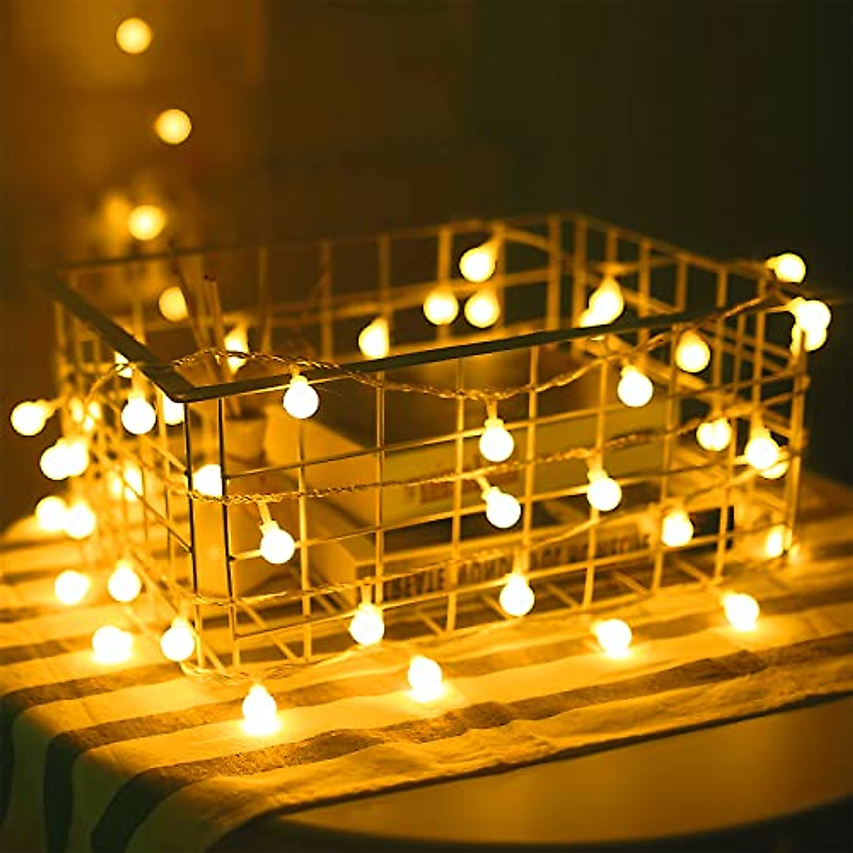 Globe String Lights for Bedroom, Christmas Decoration Ball Lights 33 FT 80 Twinkle LED Battery Operated Fairy Light for Outdoor/Indoor, Classroom, Camping, Bedroom, Party, Garden (Warm White Light)