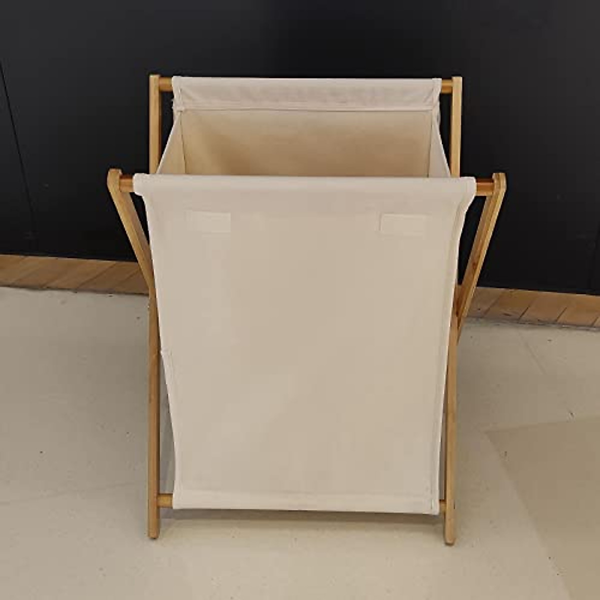 jooact X Frame Laundry Hamper Bamboo Wood Hamper with Lid for Laundry Collapsible Laundry Basket Foldable Storage for Household, Beige, 22.24'' H *15.74'' L *13.38''W