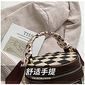 Fashion Cute Top Handle Flap Crossbody Bag for Women Classic Retro Plaid Bucket Cylinder Bag Shoulder Bag Purse (Brown)