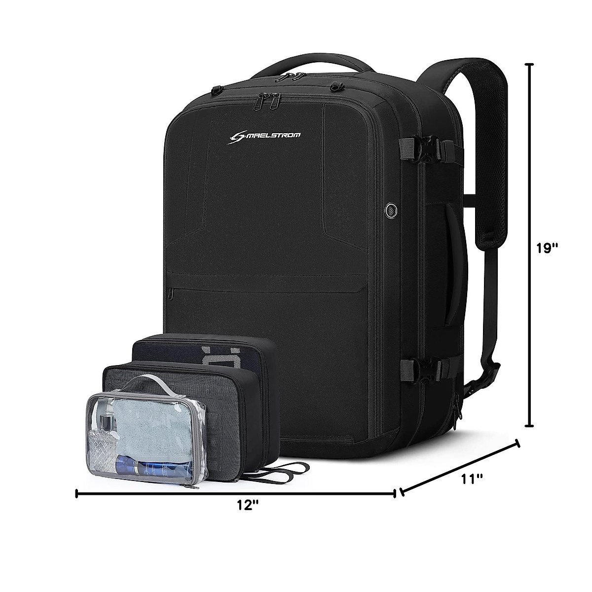 Maelstrom 40-50L Carry on Backpack,Travel Backpack for Men Women,17.3 Inch TSA Flight Approved Laptop Backpack with Hidden Shoe Bag, Expandable Large Computer Business Suitcase Backpacks-Black