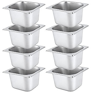 JAPCHET 8 PCS 1/6 Size 2-1/2 Inch Deep Steam Pan, Steam Table Chafer Pan, Stainless Steel Hotel Pan Food Pan for Buffet, Restaurants, Catering