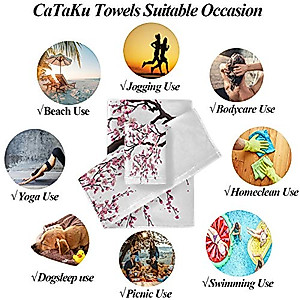 CaTaKu Towels Set 3-Piece, Poppy Towel Bathroom Sets, 1 Bath Towel, 1 Washcloth, 1Hand Towel, Pink Flower Towel Set of 3 Soft Multifuntion for Home Kitchen Hotel Gym Swim Spa.