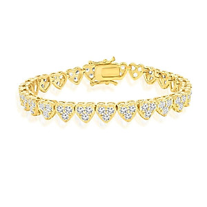 ADIRFINE 18K Gold Plated Cubic Zirconia Heart Tennis Bracelet