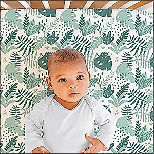 The Peanutshell Botanical Fitted Crib Sheet Set for Baby Boys or Girls, Unisex 4 Pack, Botanical Leaf & Pastel Green