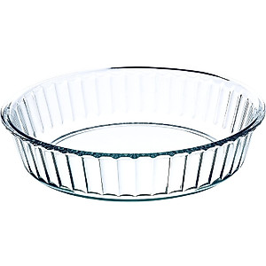 Simax Glass Pie Pan for Baking: Deep Round Pie Plate Dish Great For Apple, Pumpkin, Holiday Pies, etc. - Fluted Pie Holder - Oven Safe Tray - Borosilicate Glass Cake Tin - 10.25 Inch Large Diameter
