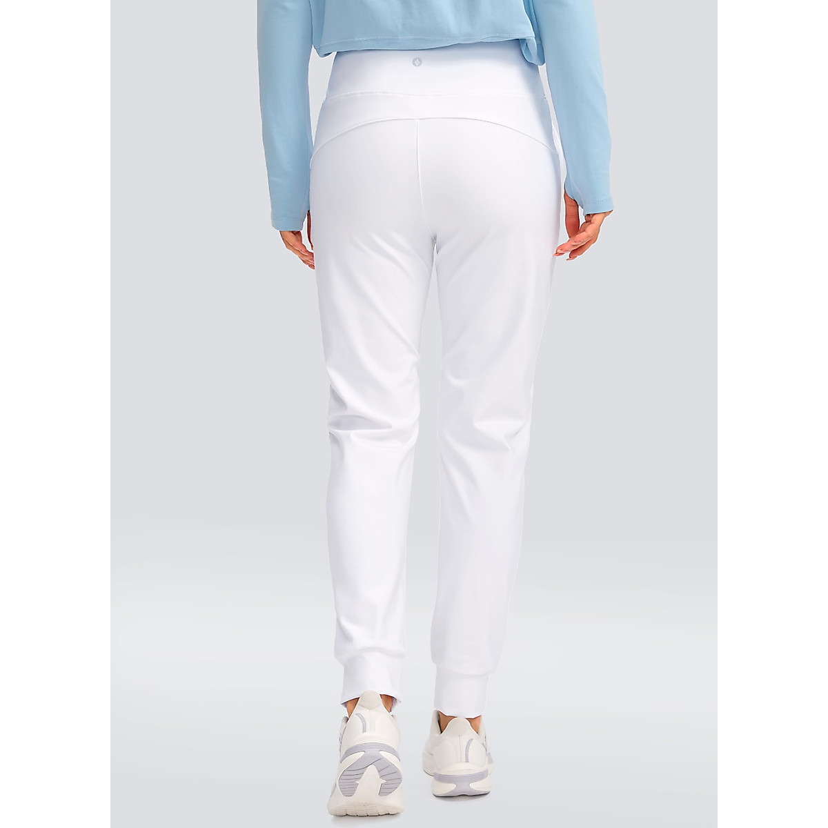 SANTINY Women's Fleece Lined Joggers Water Resistant High Waisted Thermal Sweatpants Winter Pants Hiking Running Pockets(White_M)