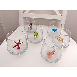 HeguSun 3D Drinking Glass Cup with Cute Animal Figurine Inside, Hand Blown Glass Ocean Life Animals Figures Inside Mug, Stemless Glass for Wine, Water, Milk, Beverages, 12oz(Ocean Animals)
