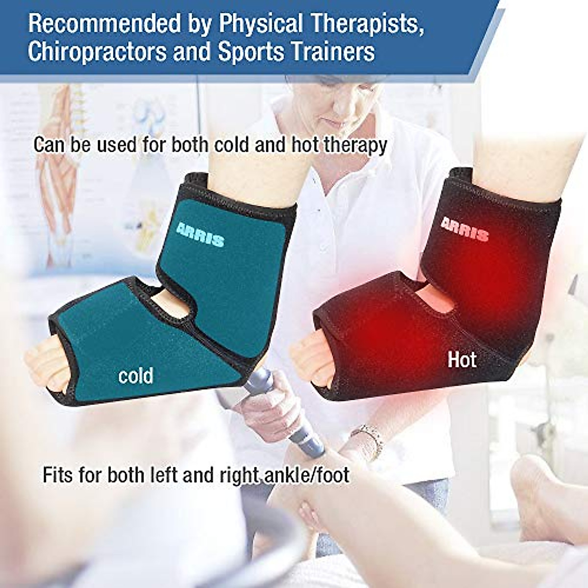 ARRIS Ice Pack Wrap for Ankle, Soft Foot Brace with Reusable Flexible Gel Pack for Heel Injuries, Bursitis, Pain Relief, Plantar Fasciitis, Achilles Tendonitis and Ankle Sprain, Swelling