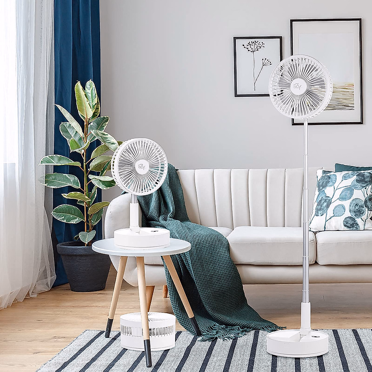 EZYDAYYI Rechargeable Battery Operated Fan for Bedroom, 7200 mAh 8 inch Foldable Oscillating Fan with Remote and Timer, 4 Speeds Portable Floor Standing Fan Small Table Desk Fan for Travel Camping