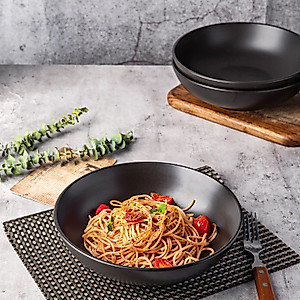 AmorArc 8.75‘’ Large Pasta Bowls, 42 ounce Deep Stoneware Bowls Set of 4 for Kitchen, Wide Bowls for Pasta/Salad/Fruit/Oatmeal/Soup, Microwave&Dishwasher Safe-Matte Black