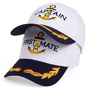 Captain + First Mate (2Pack) Yacht Hat Sailors Hat Nautical Marine Sailor Navy Hats Snapback Adjustable Sea Cap for Adult