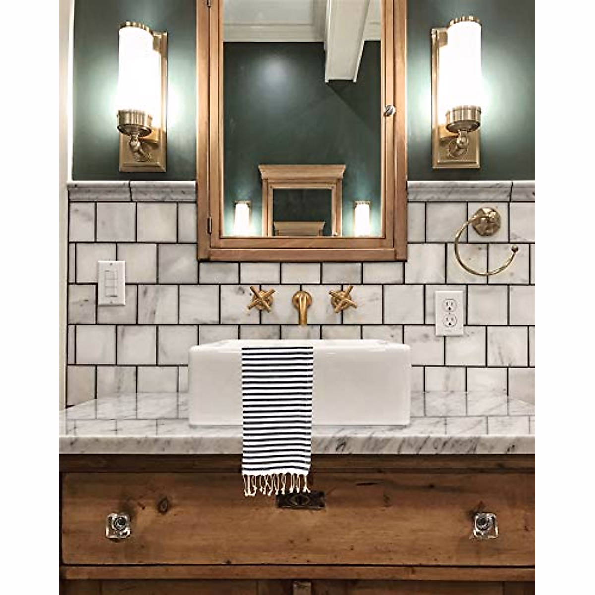 Lykia Turkish Hand Towel Set of 2 - Decorative Hand Towels for Bathroom and Kitchen - 100% Cotton 17x40 Inches - Great for Bath and Farmhouse Boho Style Housewarming Decor Gifts (Black and White)