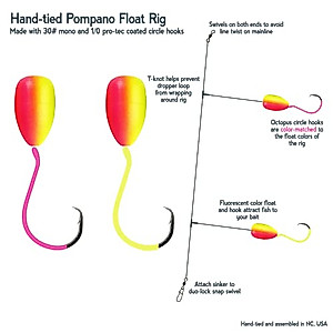 Pompano Rigs Pro-Tec Coated Circle Hooks Surf Fishing Rigs Hand-Tied (2-Pack, Pompano Candy)