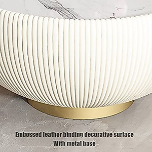 Modern Round Coffee Table, Marble Pattern Tabletop Leather Edge Sofa End Table with Metal Base,Luxurious Side Table for Home Decor Living Room(28x14.2, White)